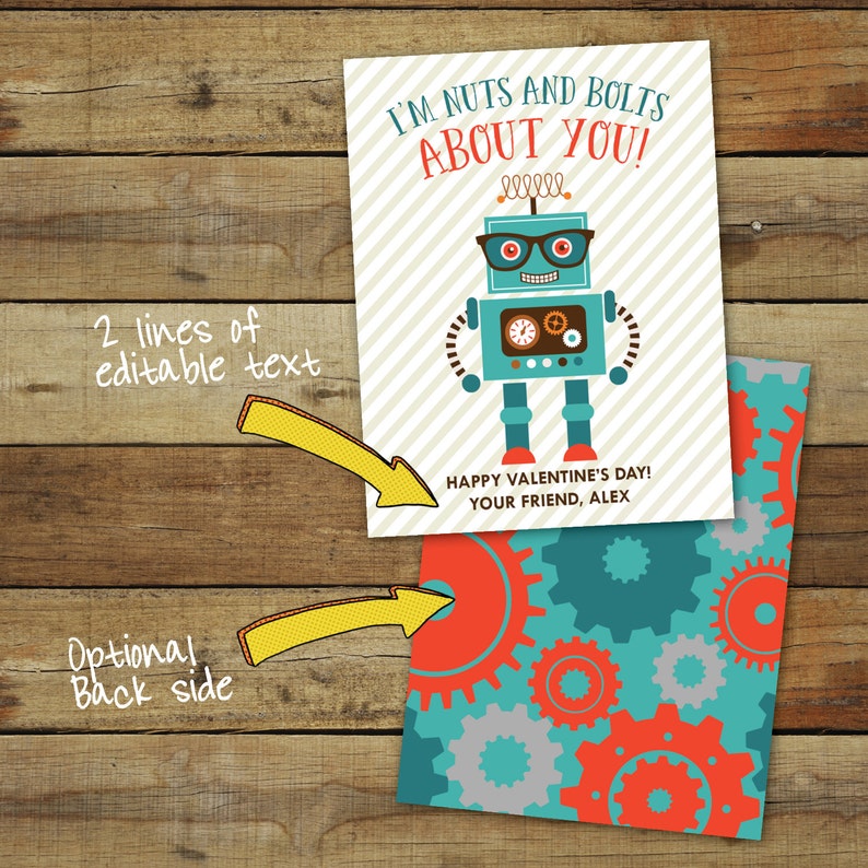 Robots Valentine's Day Card - Printable Robots Valentine - I'm Nuts and ...
