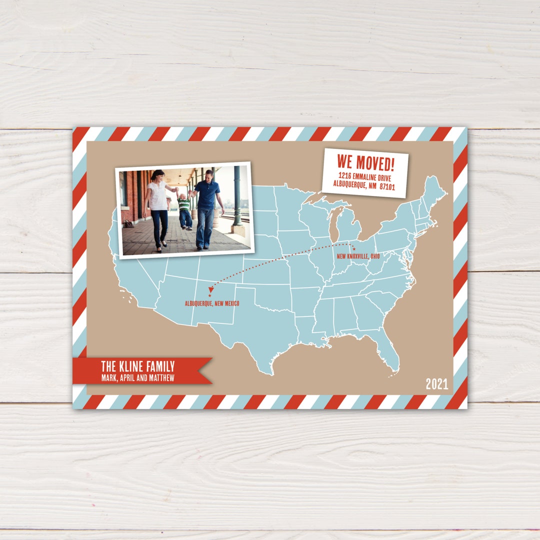 Map Moving Announcement, Map Photo Card, Cross Country Move, We've ...