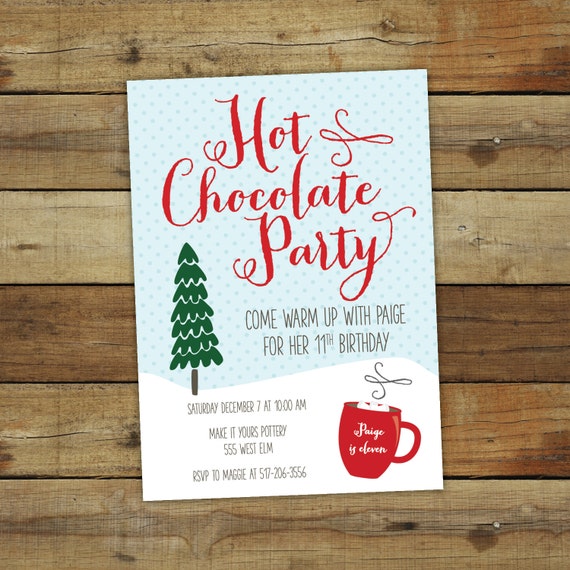 Hot chocolate birthday party invitation winter birthday | Etsy