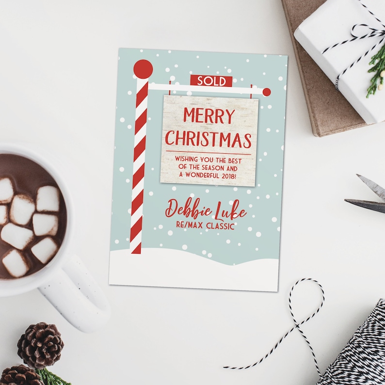 Realtor Christmas Card, Holiday Card for Real Estate Agents, Red and ...