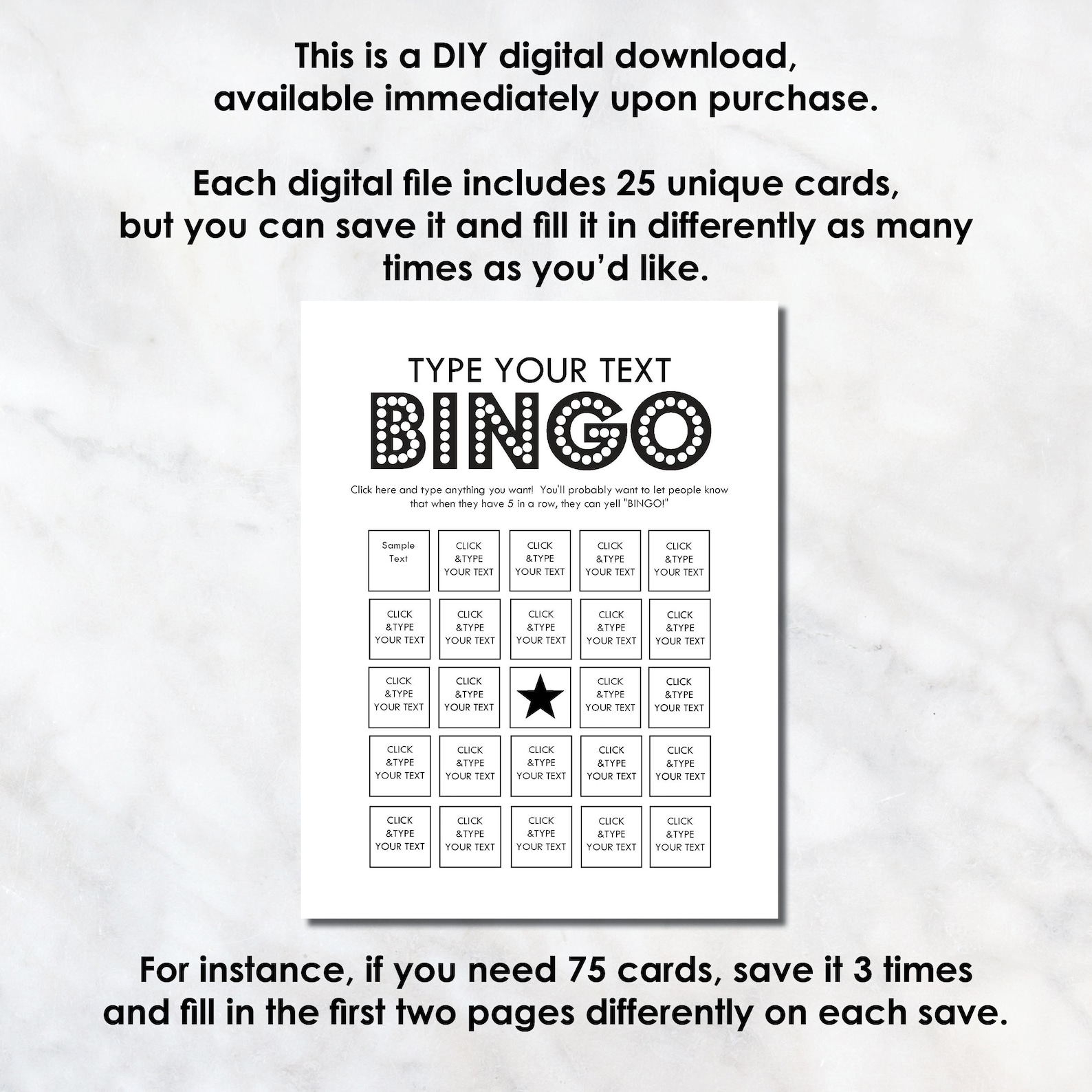 Bingo Cards - Custom Bingo Cards - Type Your Own Text - Cards Fill ...