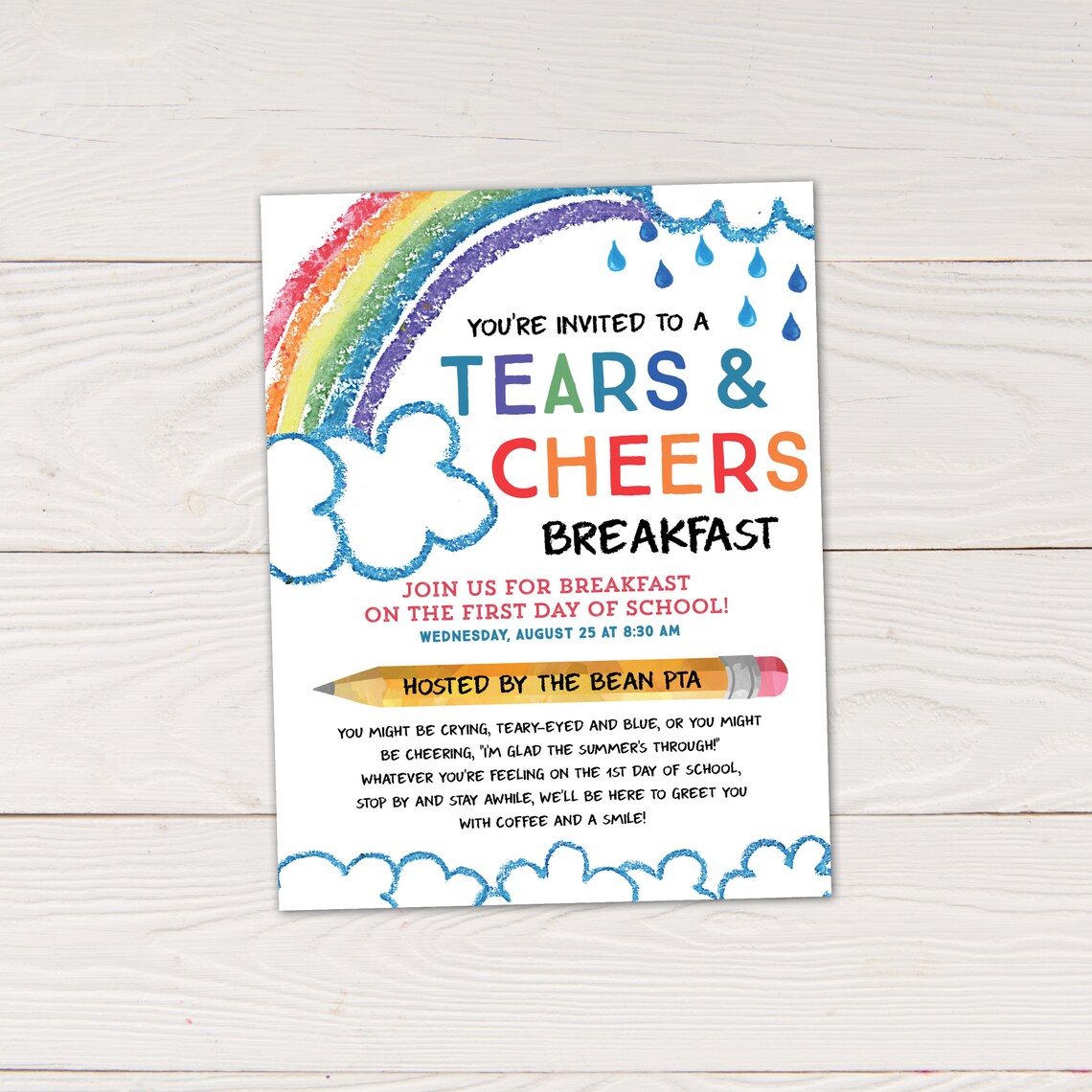 PTO Tears and Cheers Breakfast Flyer Rainbow Parent Teacher - Etsy