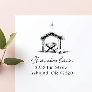 Nativity Scene Stamp, Christmas Card Address Stamp With Baby Jesus ...