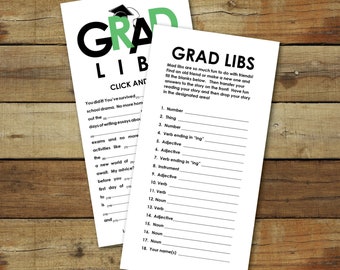 Grad Libs Graduation Mad Lib Advice Cards in Green and Gold | Etsy