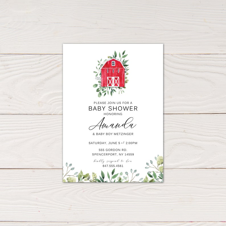 Barn Baby Shower Invitation Farm Themed Baby Shower Invite | Etsy
