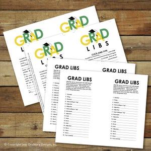 Grad Libs - Graduation Mad Lib Advice Cards in Green and Gold ...