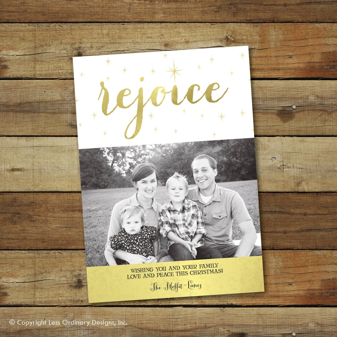 Rejoice in Gold Christmas Photo Card, Gold Foil Rejoice Christmas Card ...