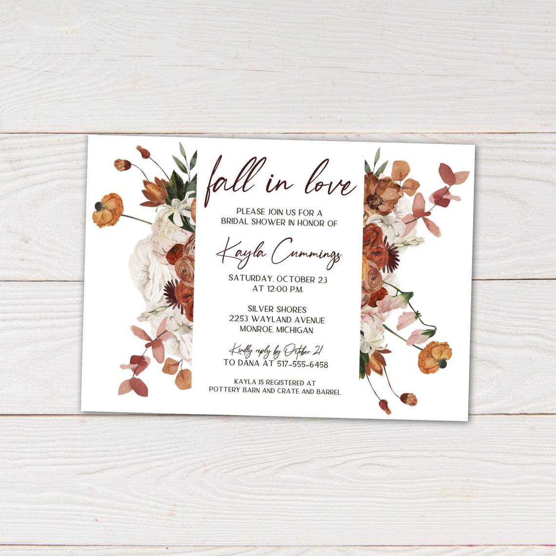Fall in Love Bridal Shower Invitation - Modern Fall in Love Invitation ...