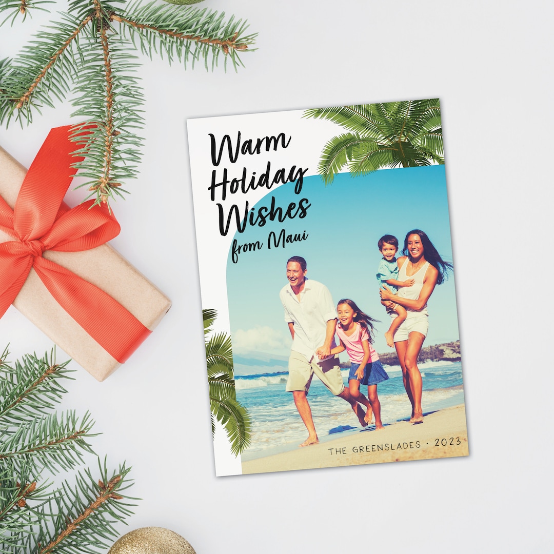 Family Vacation Christmas Card - Palm Tree Holiday Card, Warm Wishes ...