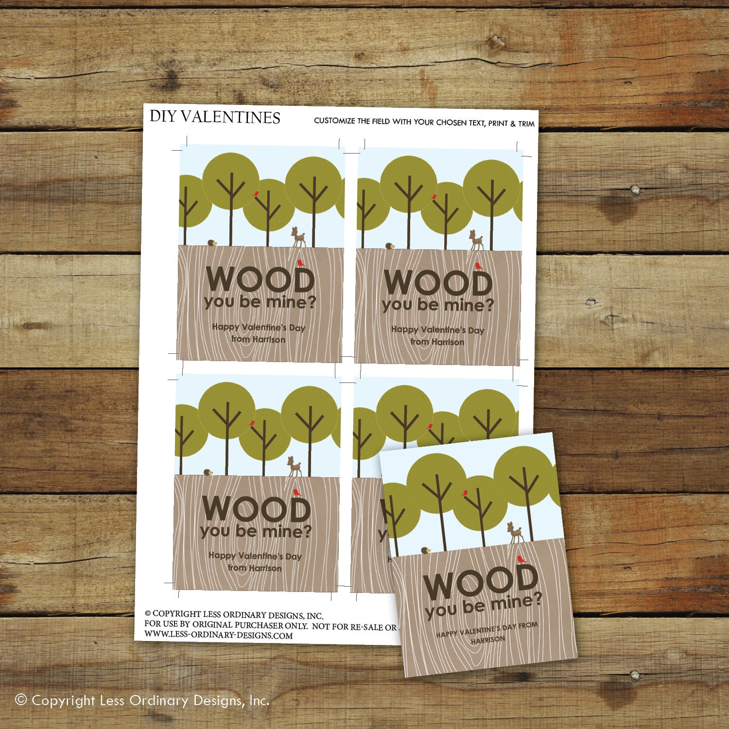 Printable Valentine's Day Card Forest Wood You Be Mine - Etsy