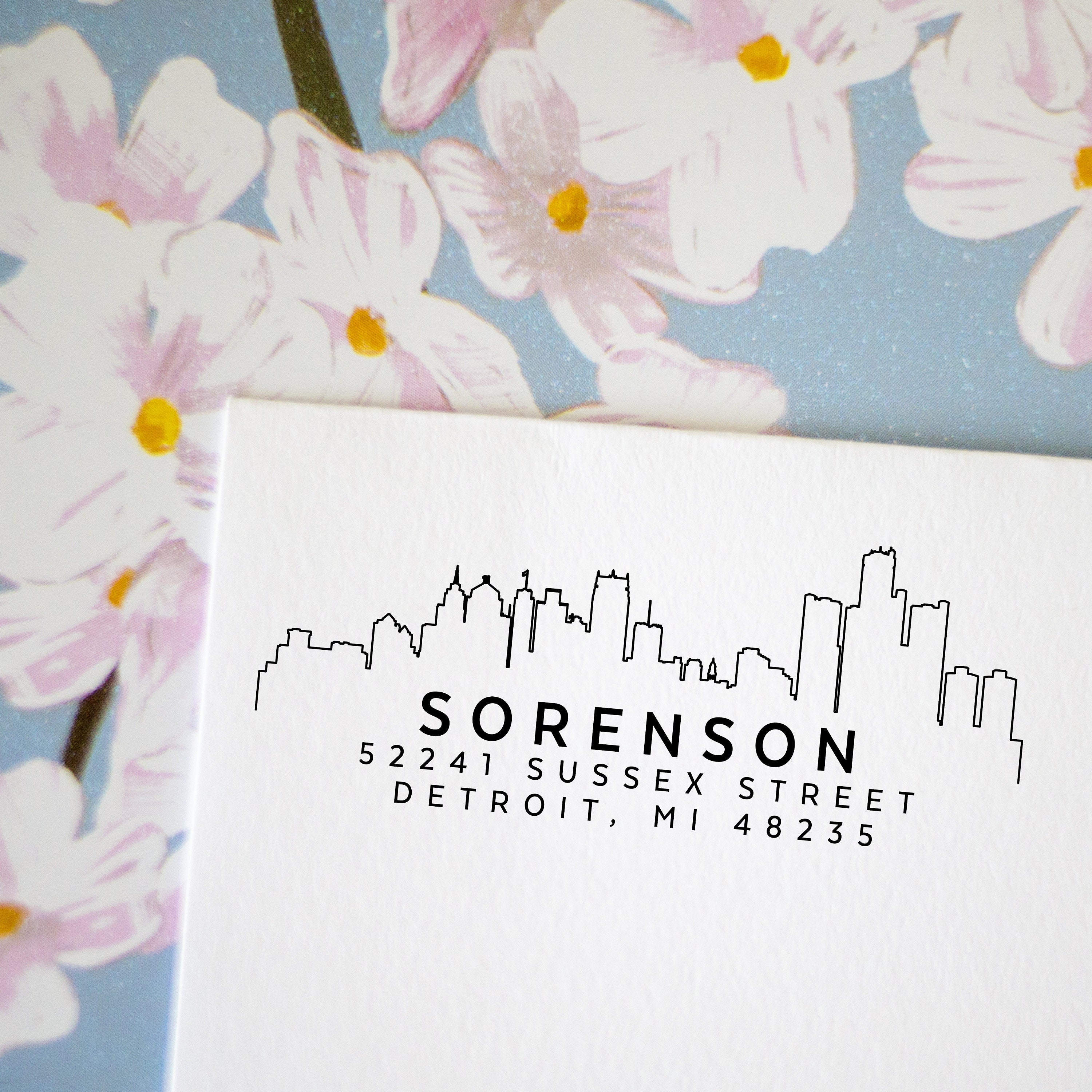 Detroit Michigan address Stamp Detroit skyline Self Inking | Etsy