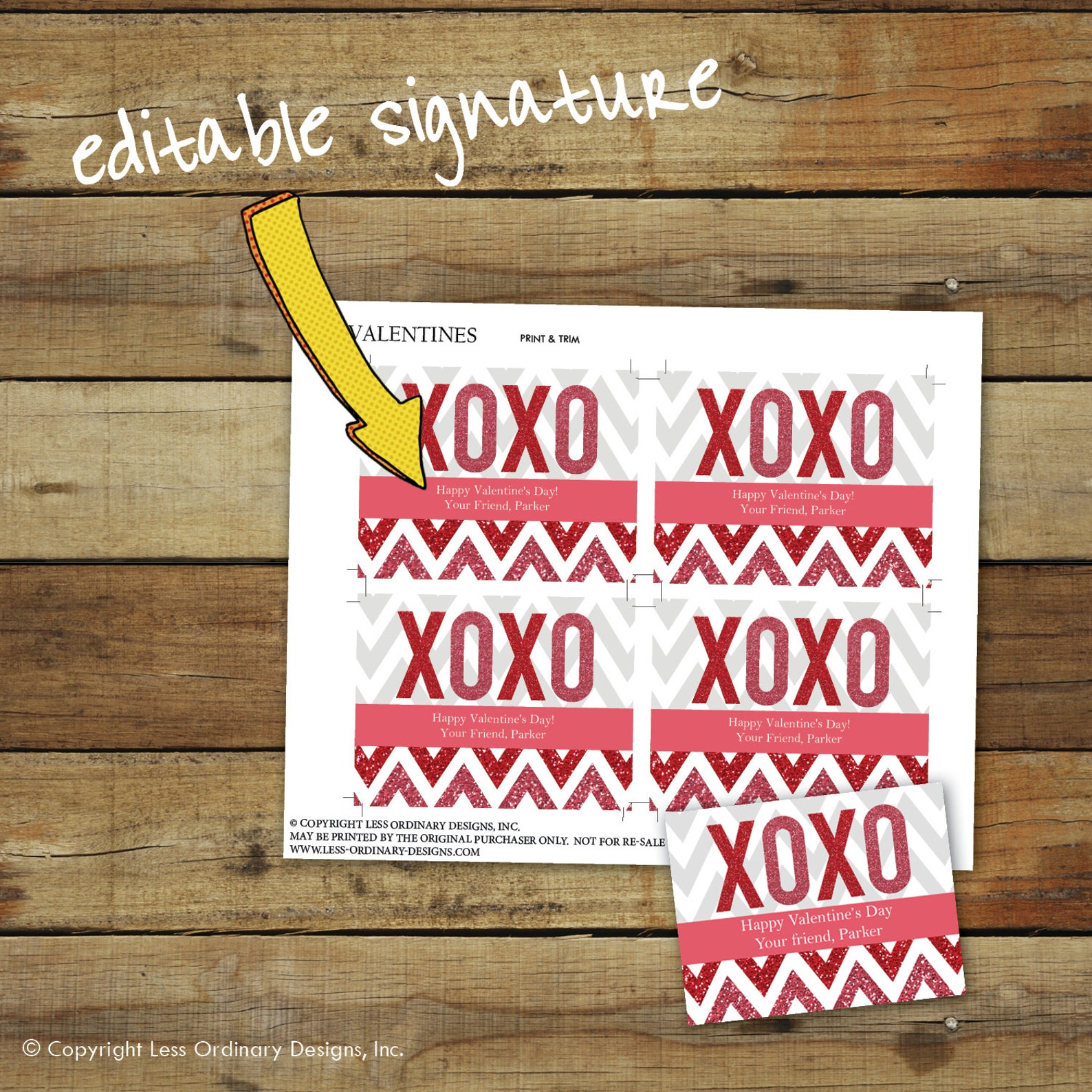 Glitter XOXO, Printable School Valentine, Editable Pdf, Instant ...