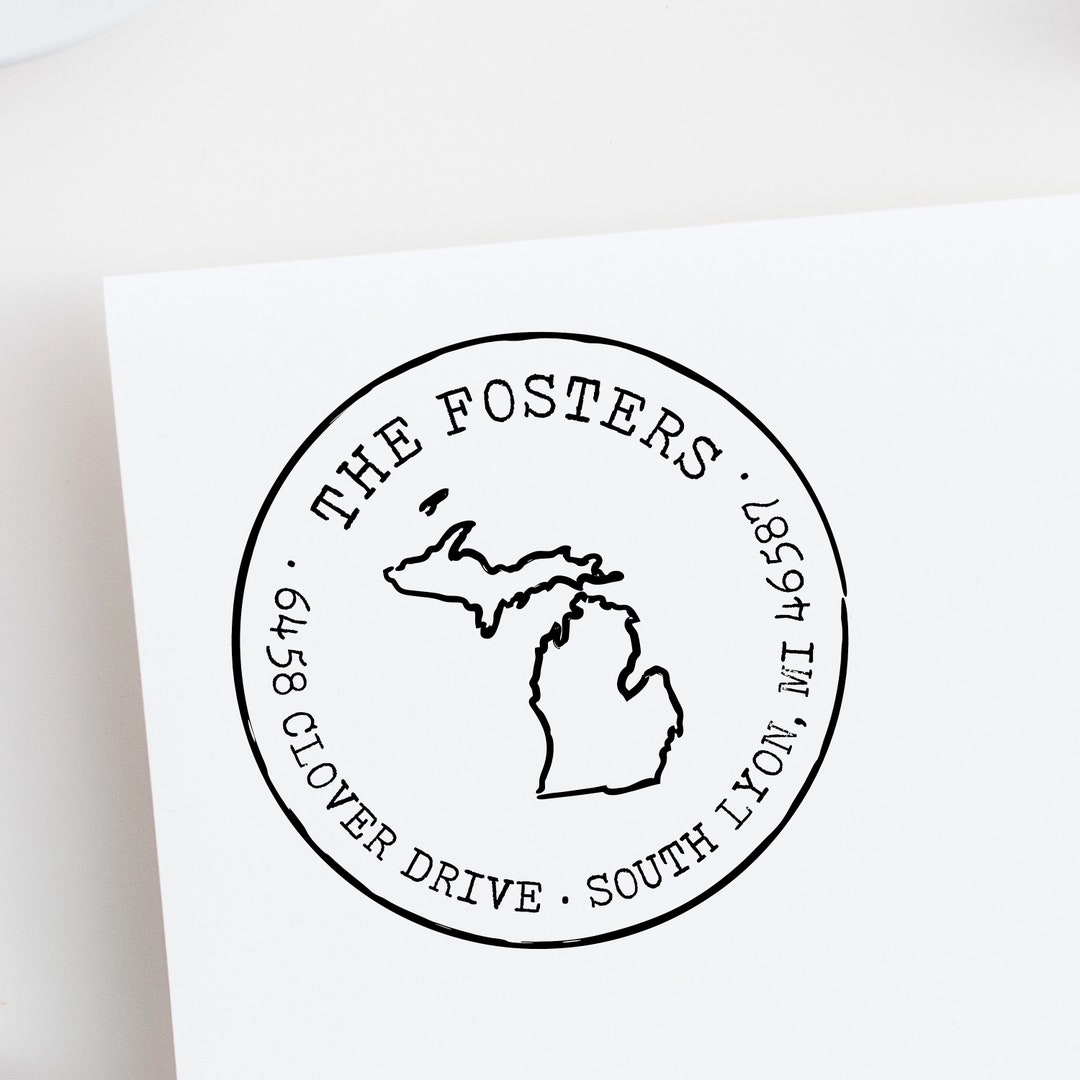 Michigan State Outline Personalized Return Address Stamp - Custom ...