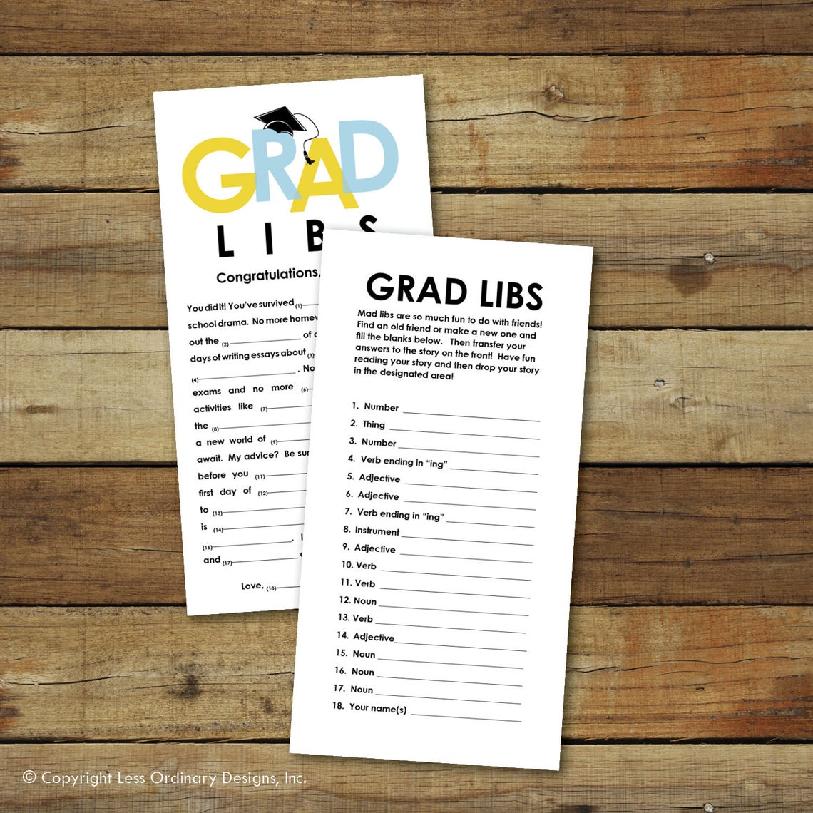 Grad Libs Graduation Mad Lib Advice Cards in Yellow and - Etsy