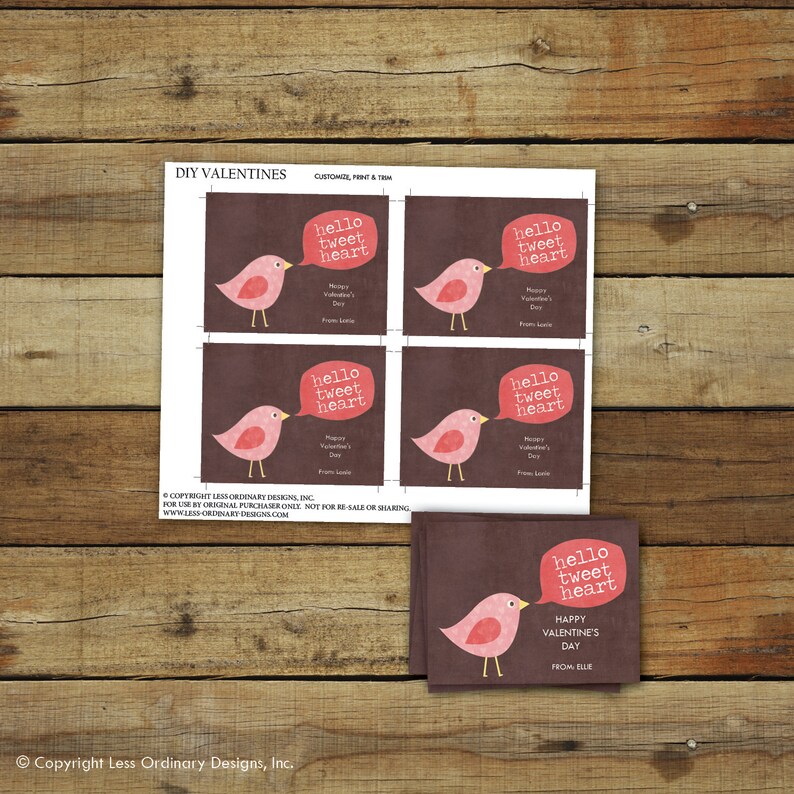 Printable Valentine Card Hello Tweet Heart Editable Pdf - Etsy