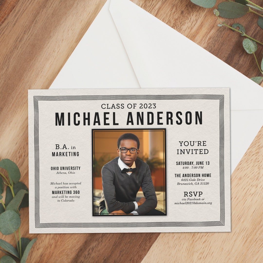 College Graduation Announcement Card, College or High School Graduation ...