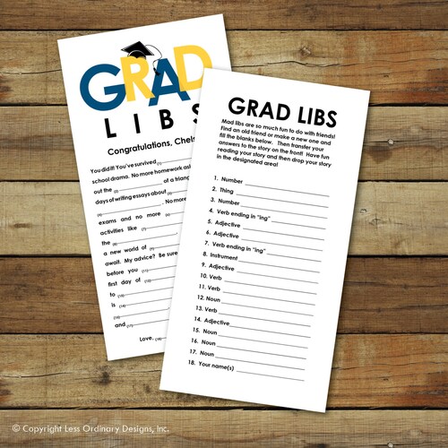 Grad Libs Graduation Mad Lib Advice Cards in Blue and Gold - Etsy
