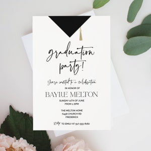 Graduation Party Invitation With Graduation Cap and Tassel, Simple ...
