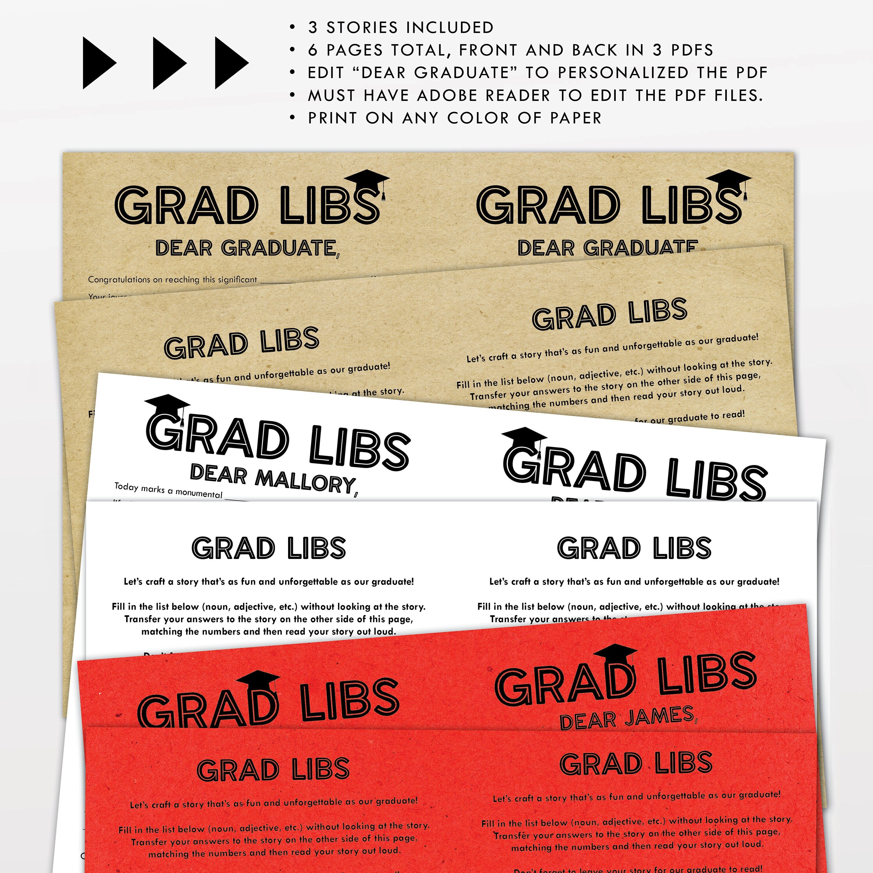 Graduation Party Mad Libs Printable Game - High School Grad or College ...