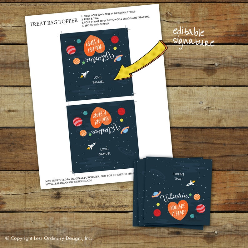 Outer Space Valentine's Day Treat Bag Topper, Astronaut Rocket ...