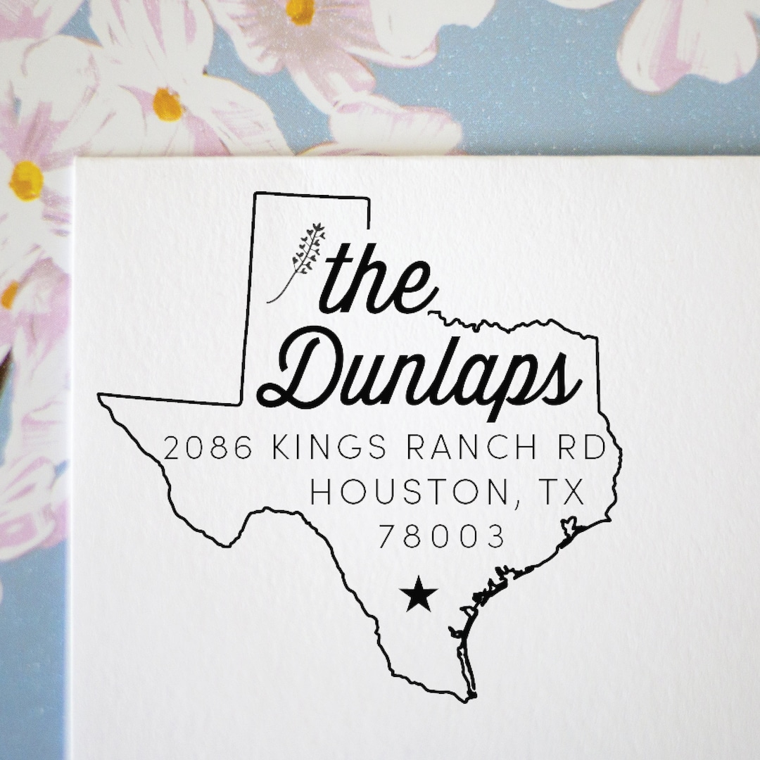 Texas Address Stamp - Bluebonnet and Texas Star Self Inking Return ...