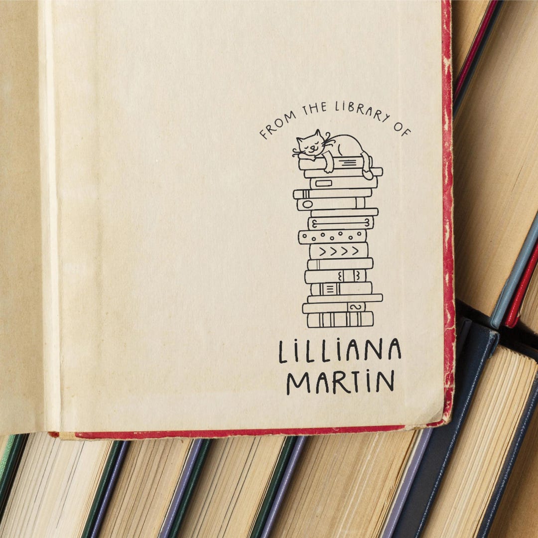 Personalized Cat Book Stamp – Ex Libris Library Stamp – From the ...