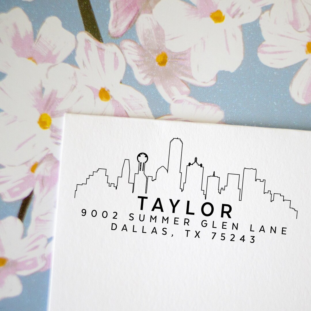 Dallas, Texas Skyline Address Stamp - Self Inking Return Address Stamp ...