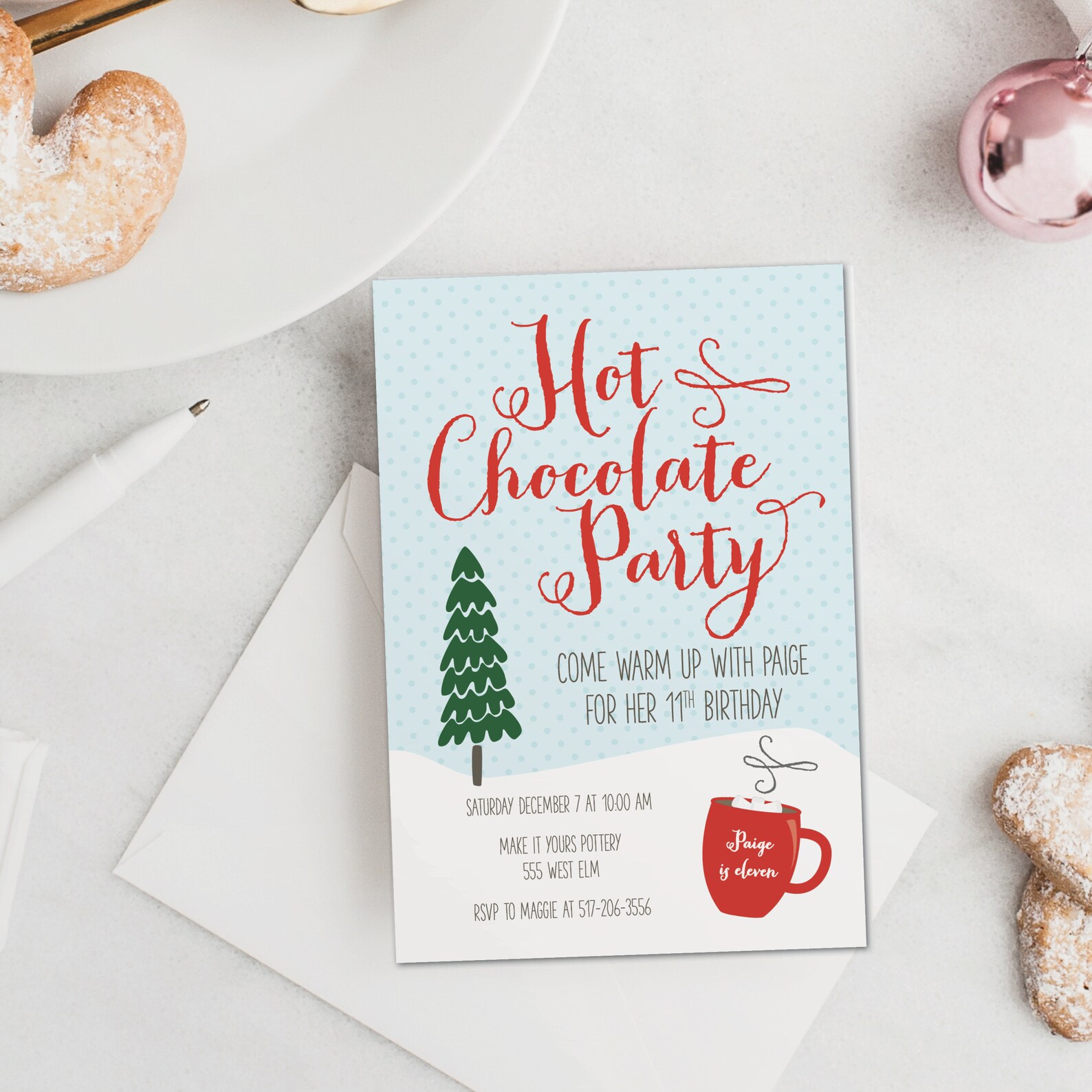 Hot Chocolate Birthday Party Invitation, Winter Birthday Party, Hot ...