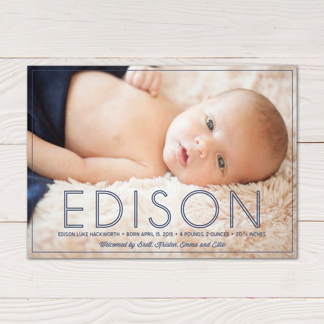 Modern Birth Announcement, Baby Photo Card, Custom Baby Announcement ...