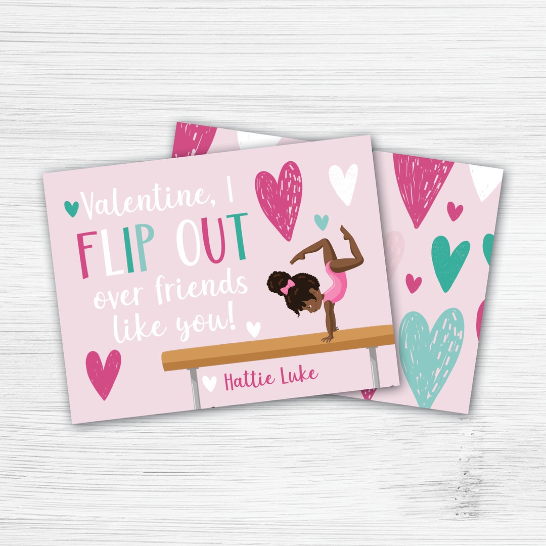Gymnastics Valentine's Day Card I Flip Out Over Friends Like You Black ...