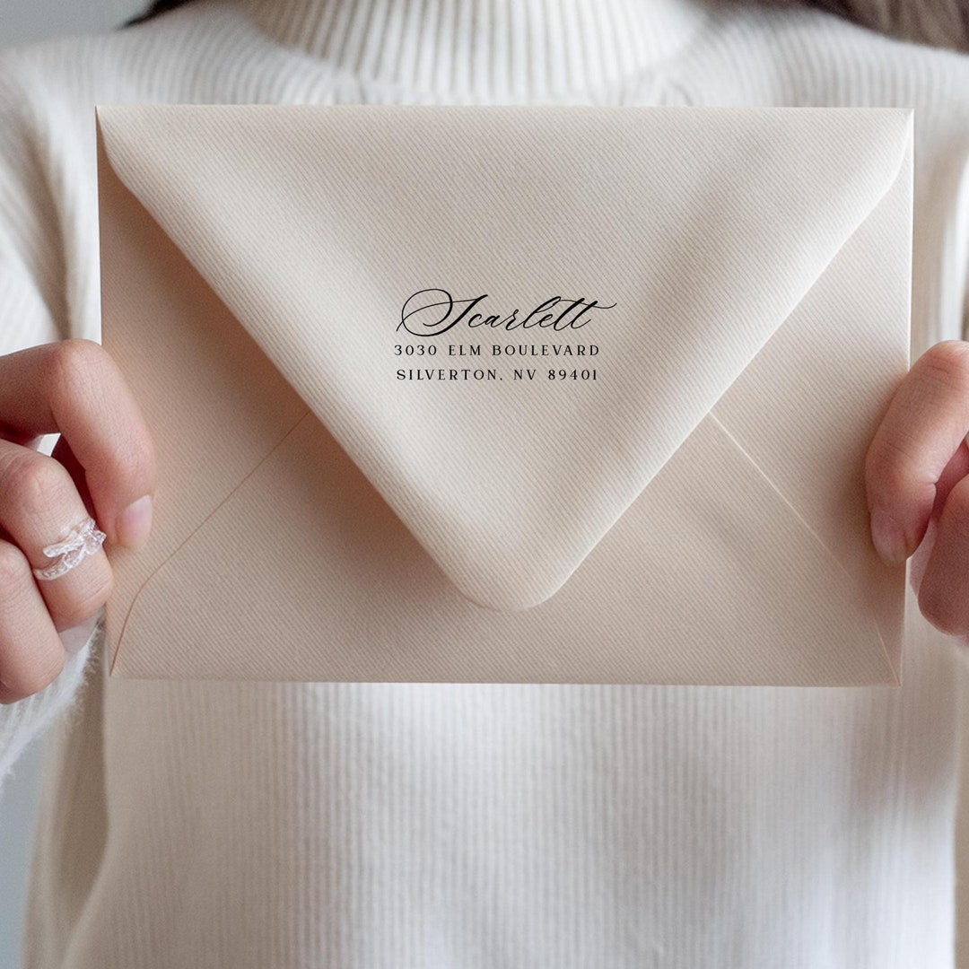 Custom Address Stamp With Calligraphy Font - Elegant Script Return ...