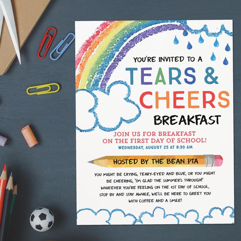 PTO Tears and Cheers Breakfast Flyer Rainbow Parent Teacher - Etsy