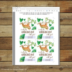 Sloth Valentine's Day Card Printable Sloth Valentine I Like Hanging Out ...