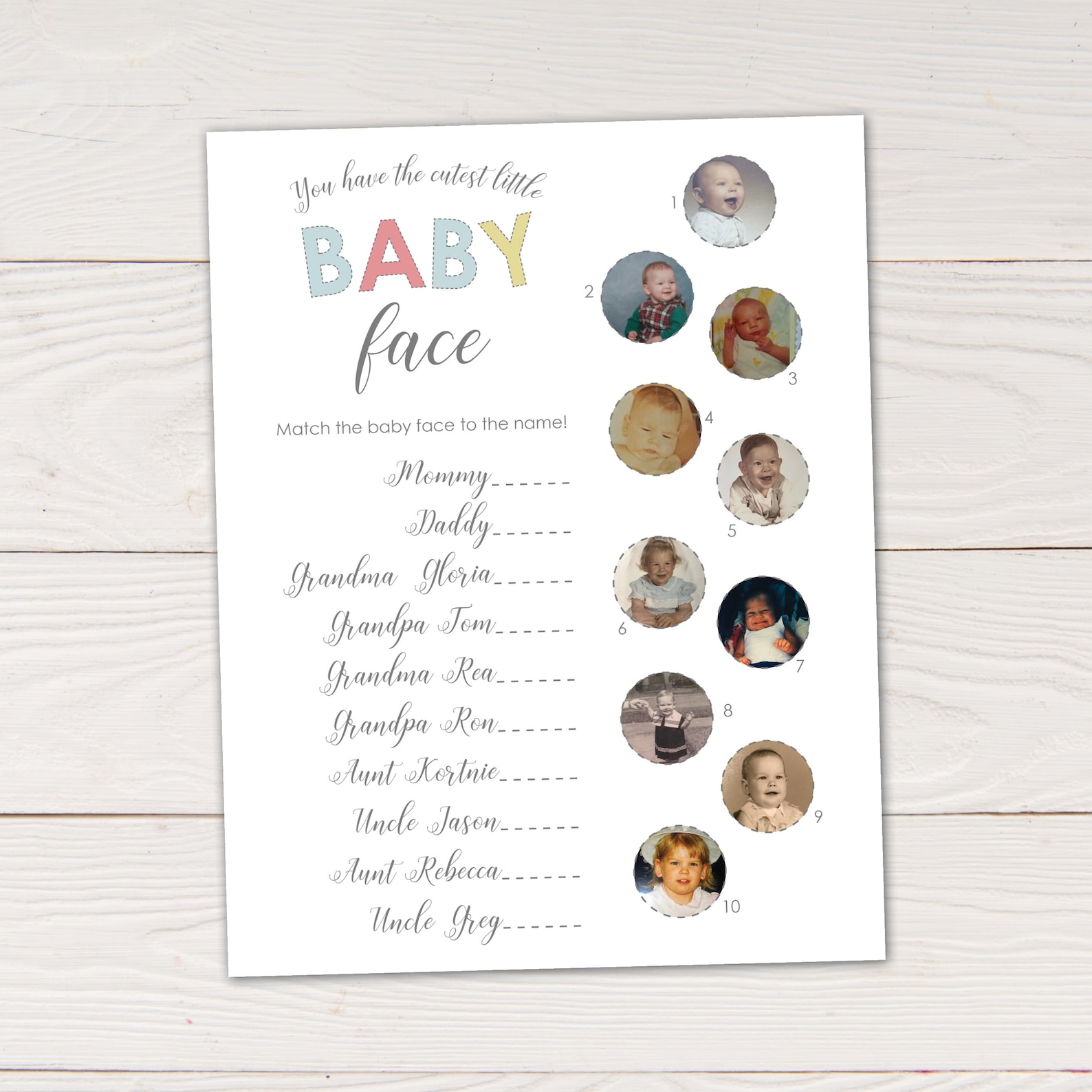 Baby Face Baby Shower Game - Family Baby Photos Guessing Game ...