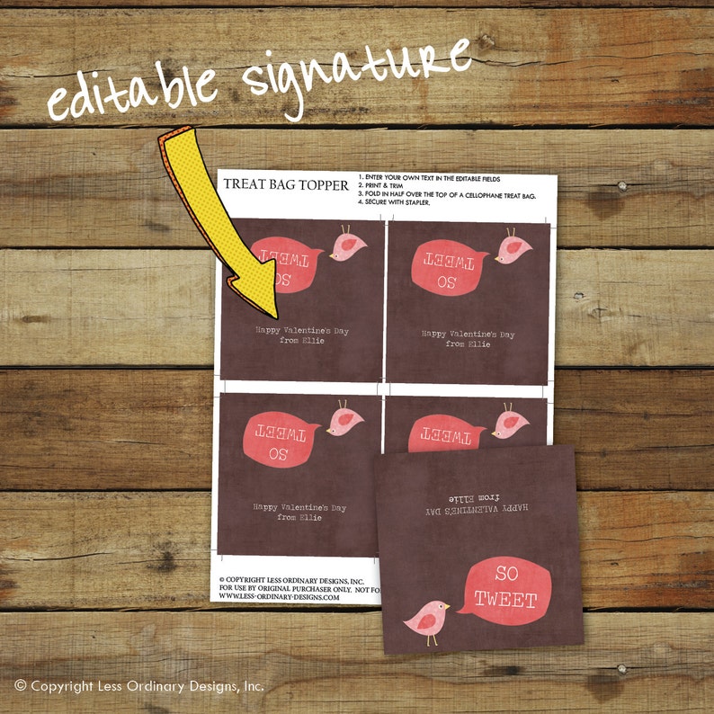 Printable Valentine's Day Treat Bag Topper, "sotweet" - Editable ...