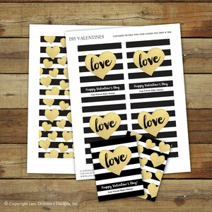 Gold Heart Printable Valentine's Day Card Modern Black Stripes ...