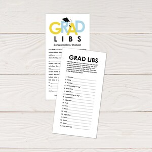 Grad Libs - Graduation Mad Lib Advice Cards in Yellow and Blue ...