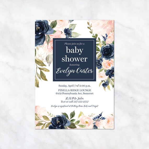 Invitaciones Para Baby Shower En Azul Marino Y Rosa Invitación