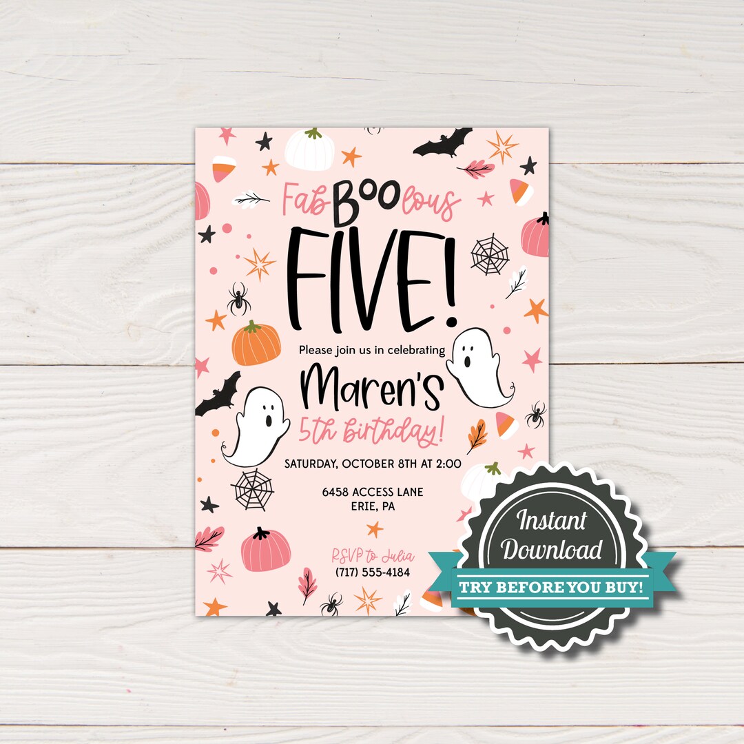 Halloween Birthday Party Invitation, Pink Ghost Birthday Party Invite ...