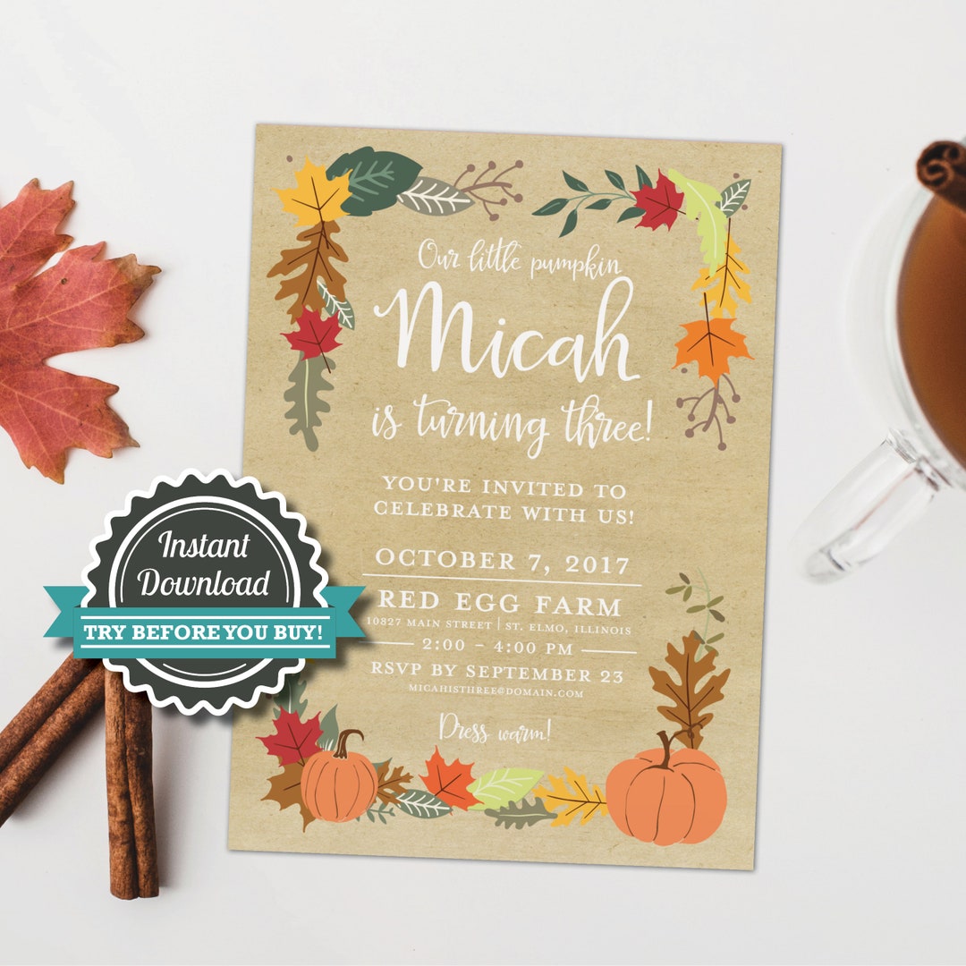 Pumpkin Patch Birthday Party Invitation, Fall Themed Birthday Party ...