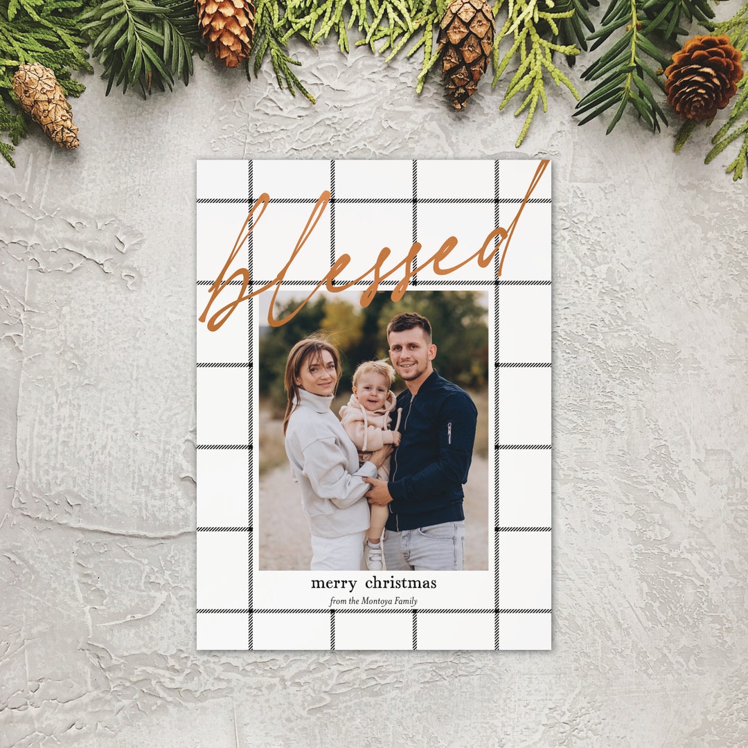 Simple Modern Christmas Card - Blessed Holiday Card With Photo - Simple ...