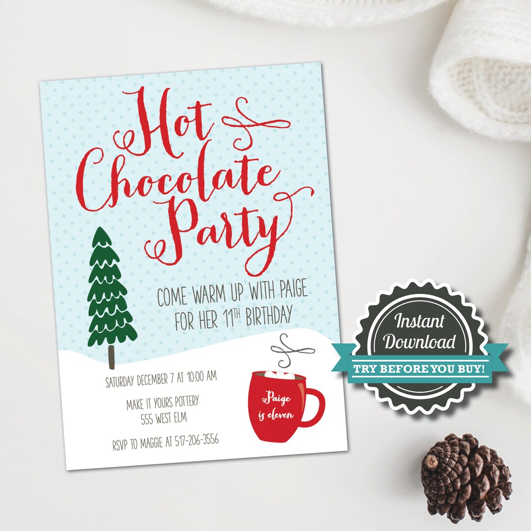 Hot Chocolate Party Invitation, Hot Chocolate Printable, Printable Hot ...