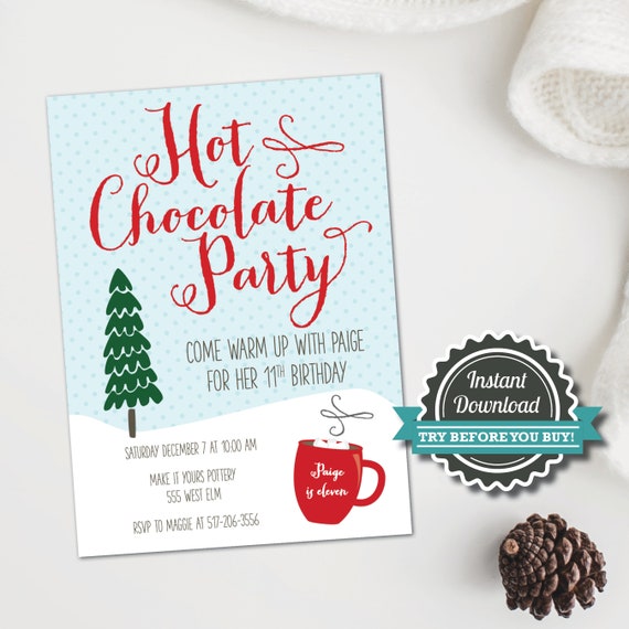 Hot Chocolate Party Invitation Hot Chocolate Printable | Etsy