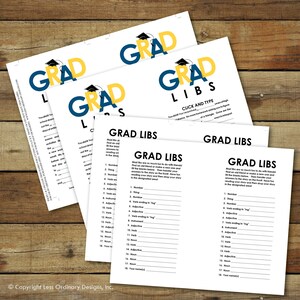 Grad Libs - Graduation Mad Lib Advice Cards in Blue and Gold ...
