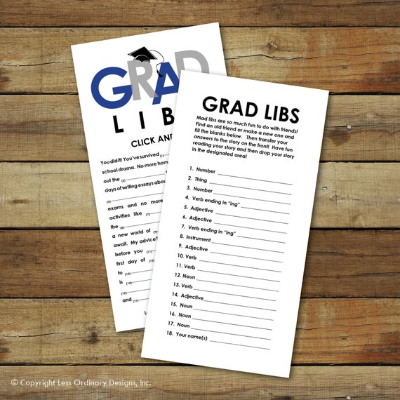 Grad Libs Graduation Mad Lib Advice Cards in Navy Blue and | Etsy