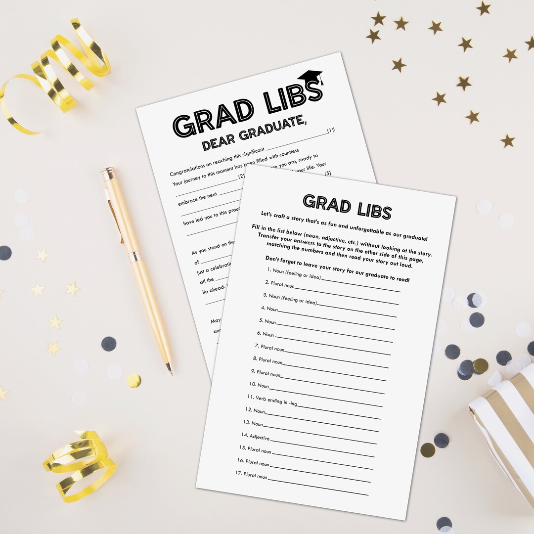 Customizable Graduation Mad Libs for High School & College - Printable ...