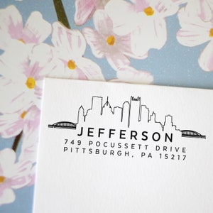 Pittsburgh Address Stamp, Pittsburgh Skyline Stamp Housewarming Gift ...