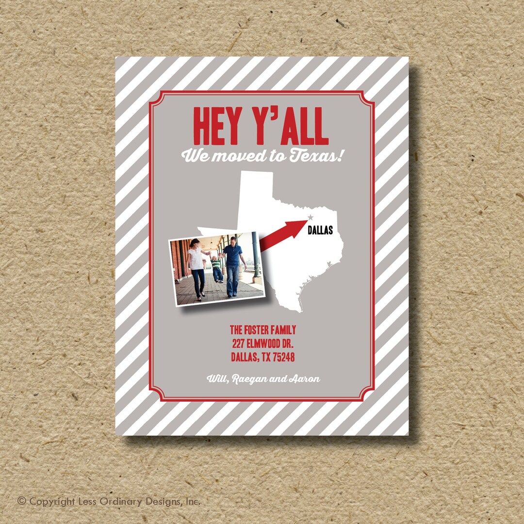 Texas Moving Announcement, Photo Card, Hey Y'all, We're Moving Card, We ...