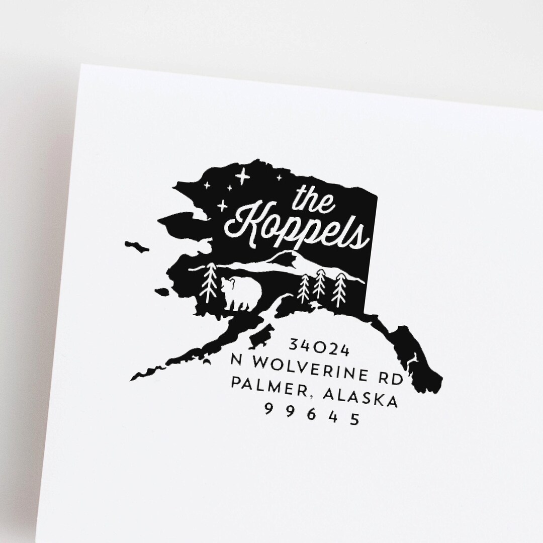 Custom Alaska Address Stamp With Bear and Mountains - Self-inking or ...