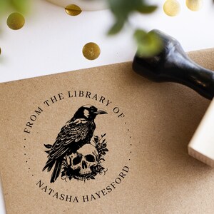 Raven & Skull Library Stamp: Vintage-inspired Bookplate Imprint Gothic ...